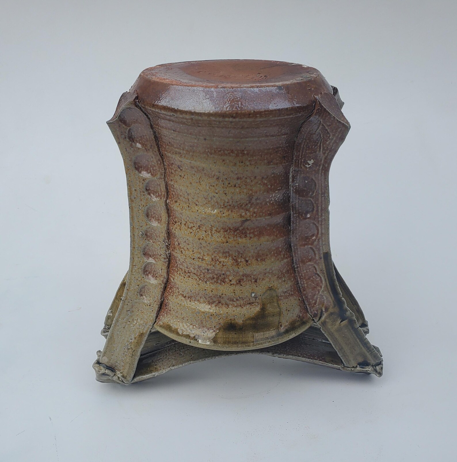 Studio Pottery Double Handled Vase - Wood Fired Glaze - Signed ...