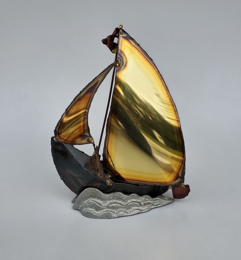 Mid Century Era Metal Sail Boat Sculpture - Torch Cut - Big Wind Sails ...