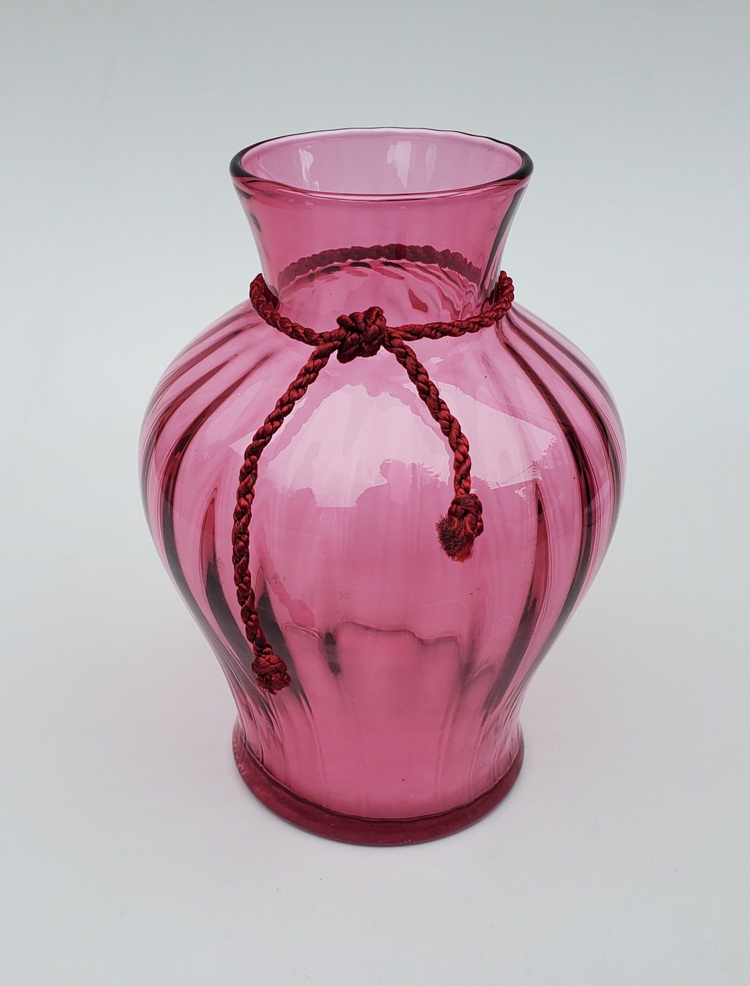 Pilgrim Art Glass Vase - Cranberry Pink Swirl Design With Tassel ...