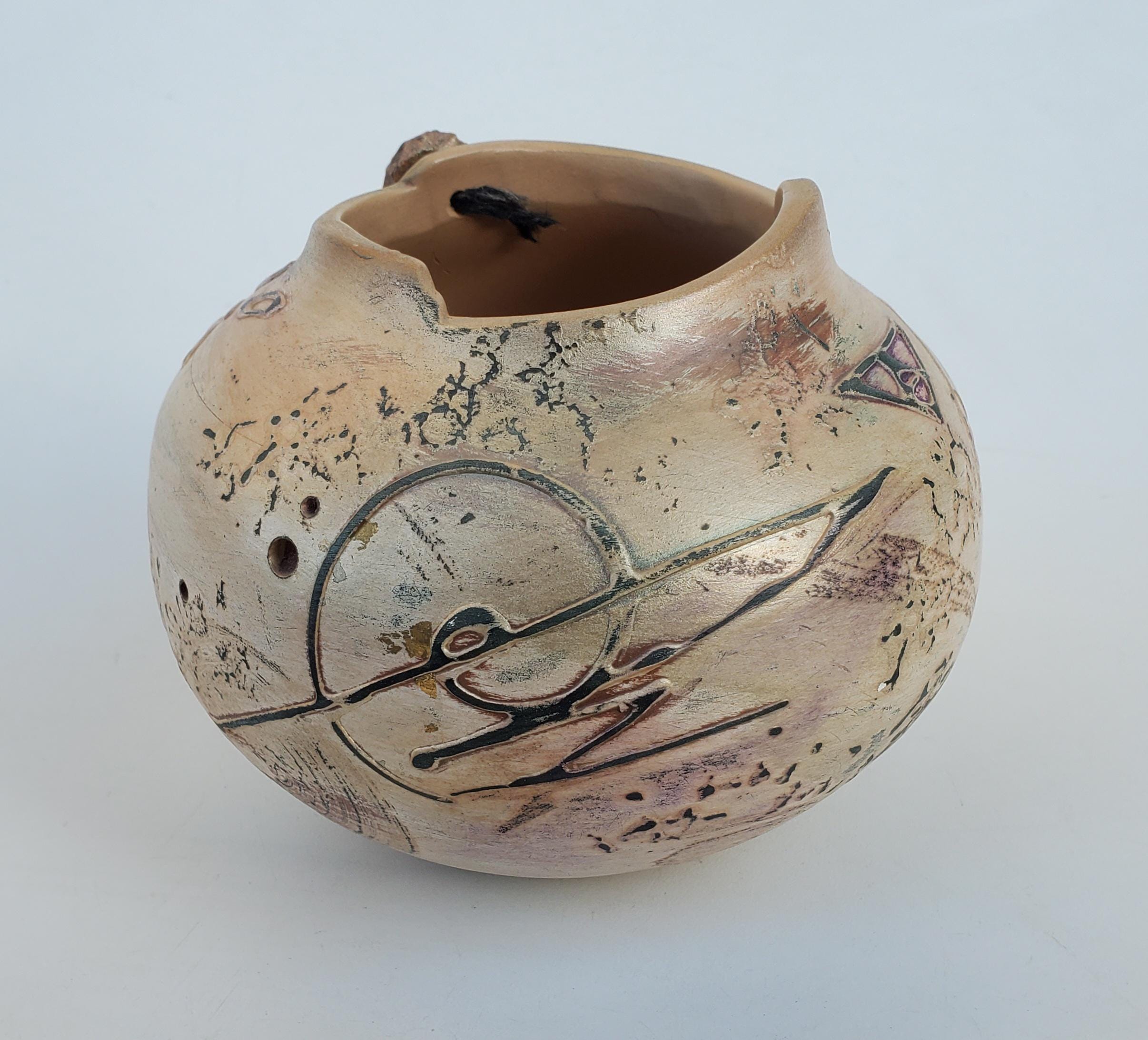 Steven Kaye Carved Southwestern Style Studio Pottery Vase - Beaded ...