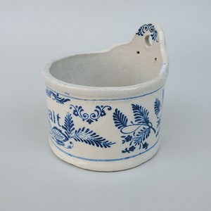 Antique German Stoneware Salt Cellar - Blue Floral Decoration - Wall ...