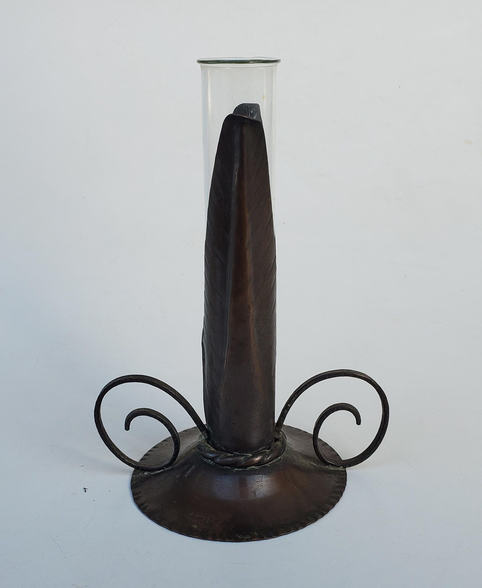 Craftsman Studios Hammered Copper Long Leaf Handled Flower Vase - Old ...