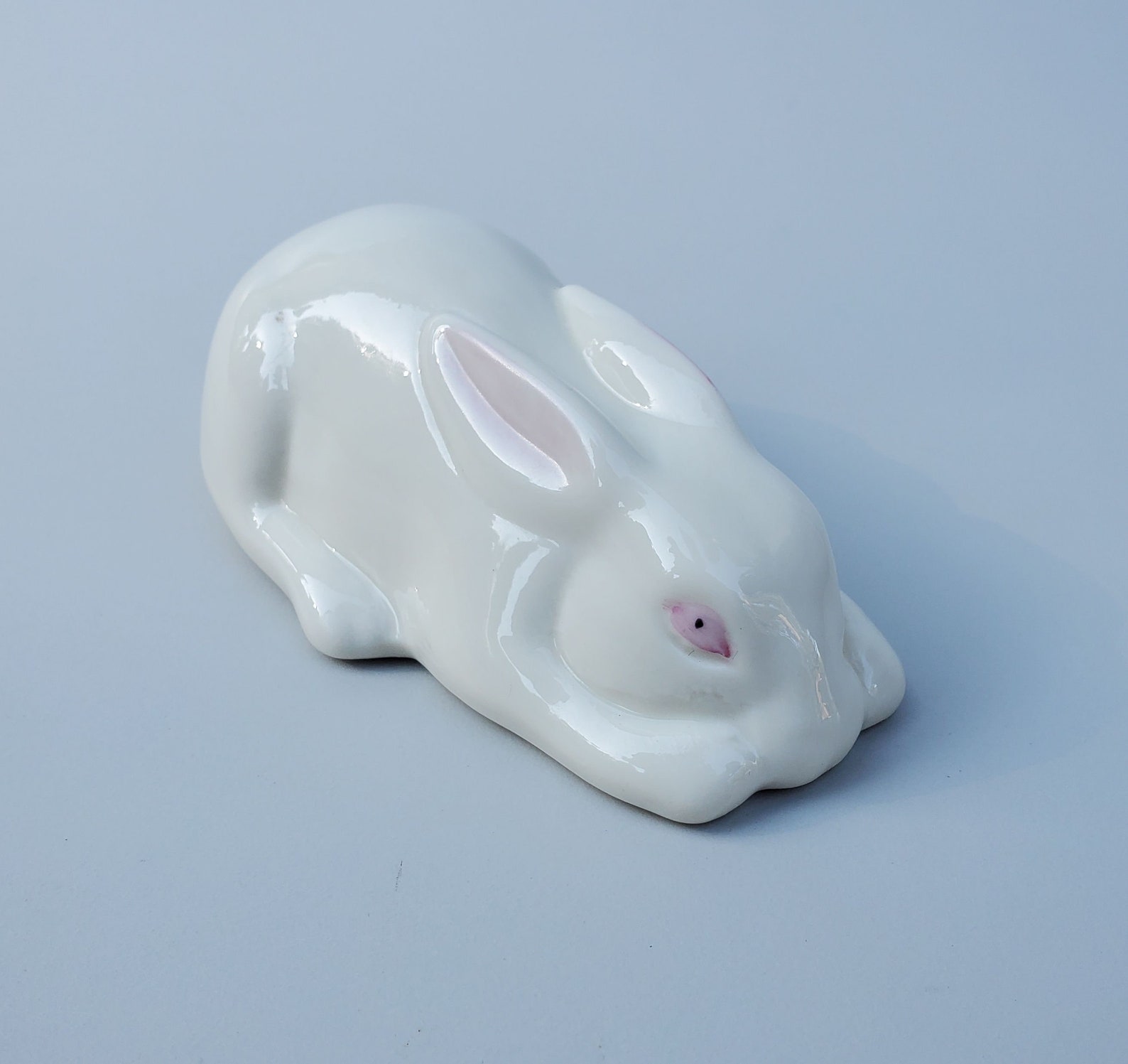 Belleek Porcelain Resting Bunny Figure Pink Ears and Eyes - Etsy