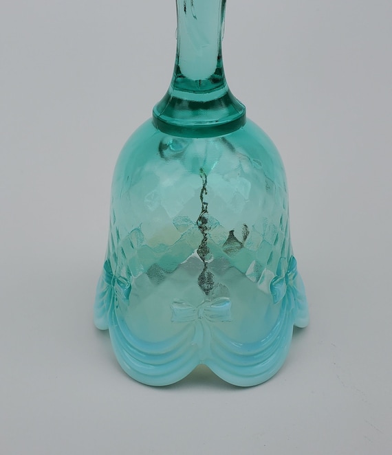 Fenton Art Glass Green Opalescent Bows and Drapery Design Bell - Etsy