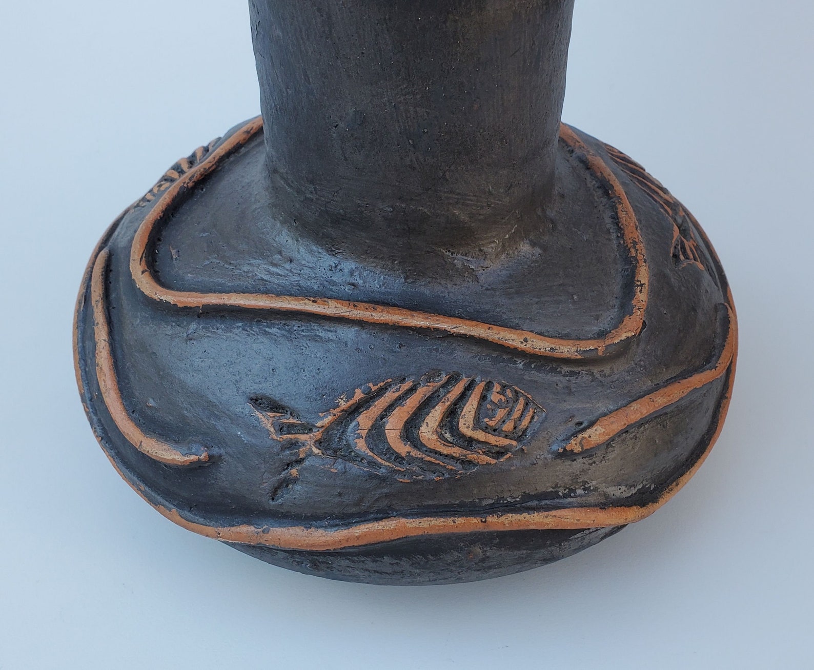 Colin Thorburn British Studio Pottery Vase- Large Vase With Raised Fish ...