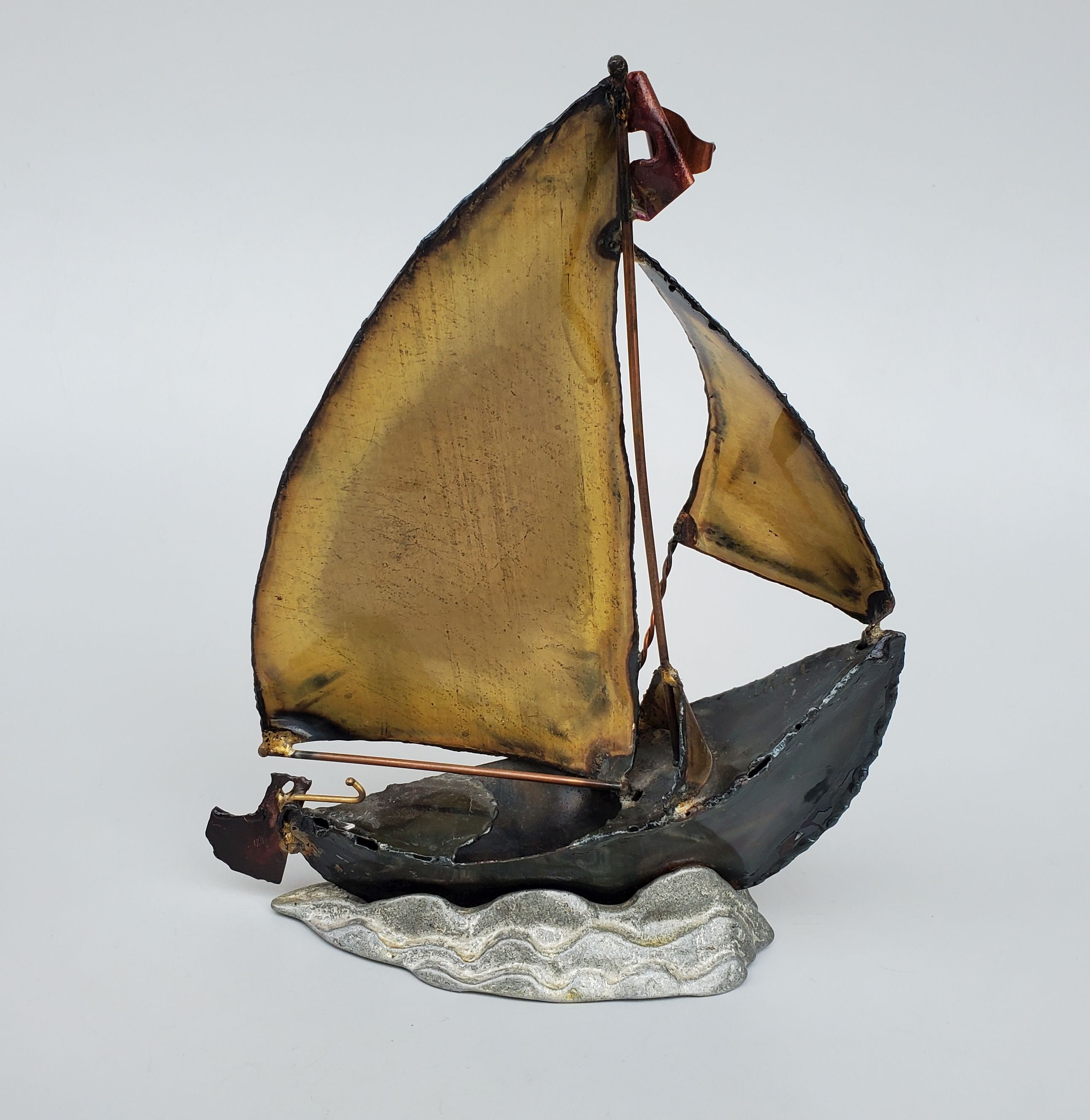 Mid Century Era Metal Sail Boat Sculpture - Torch Cut - Big Wind Sails ...