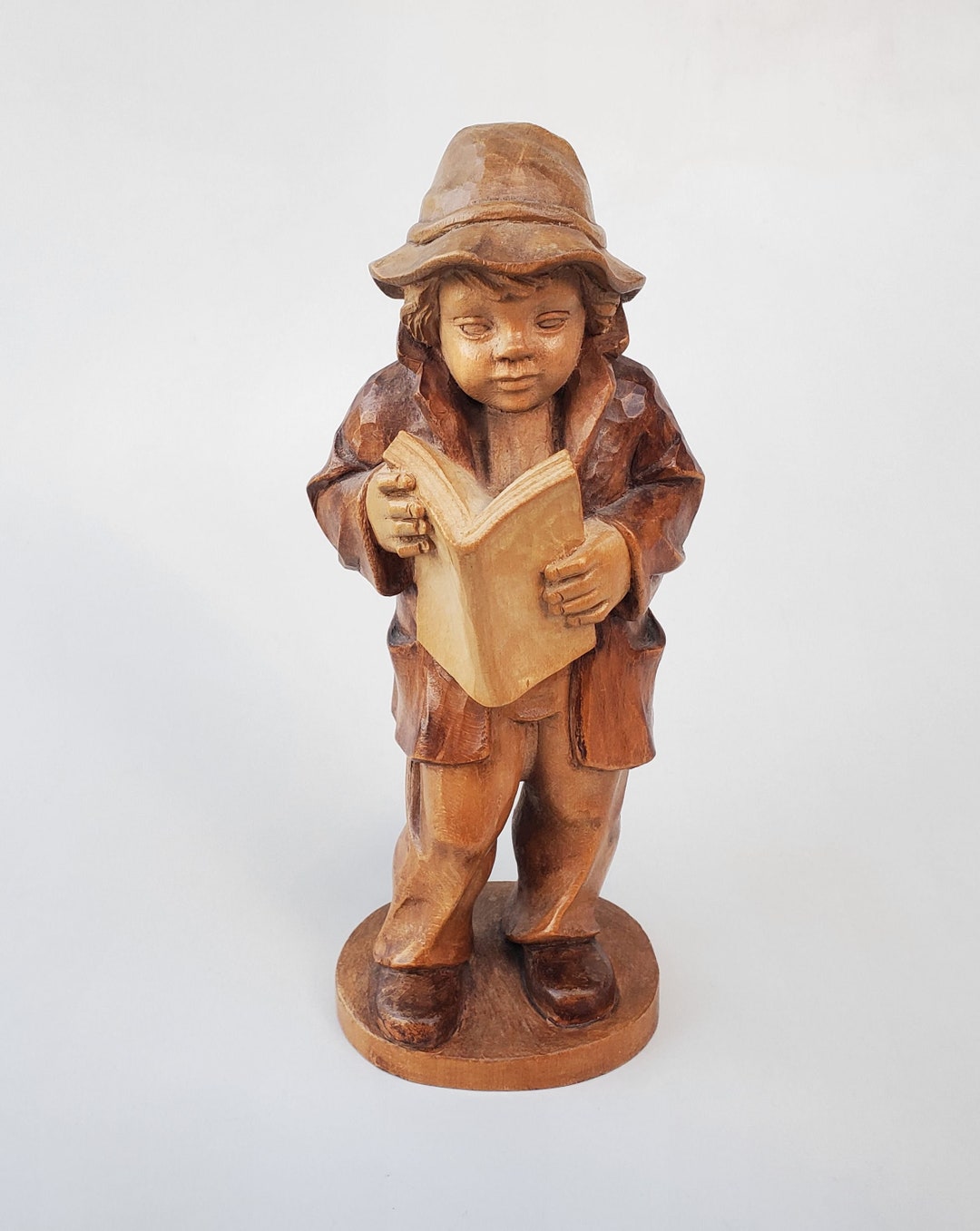 German Carved Black Forest Wooden Young Boy Reading A Book Statue ...