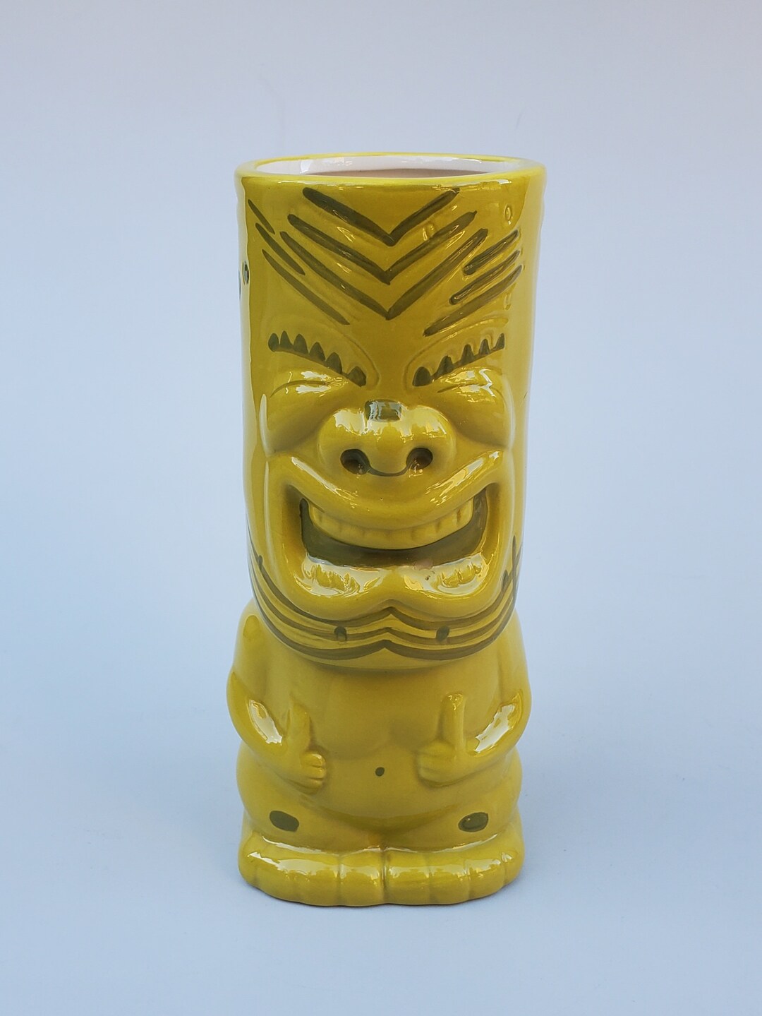 Rainforest Cafe Tall Happy Face Toby Tiki Mug - Chartreuse - Polynesian ...