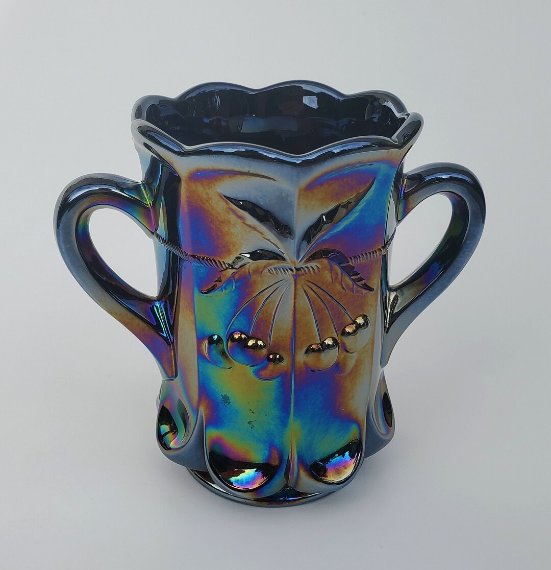 Mosser Cherry and Cable Iridescent Blue Amethyst Carnival Glass Large ...