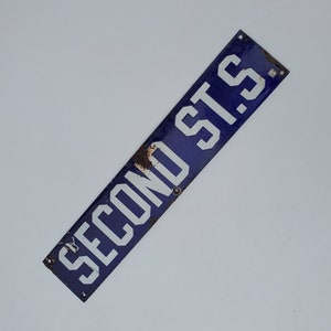 Antique Porcelain Second Street South Sign - Blue With White Letters ...