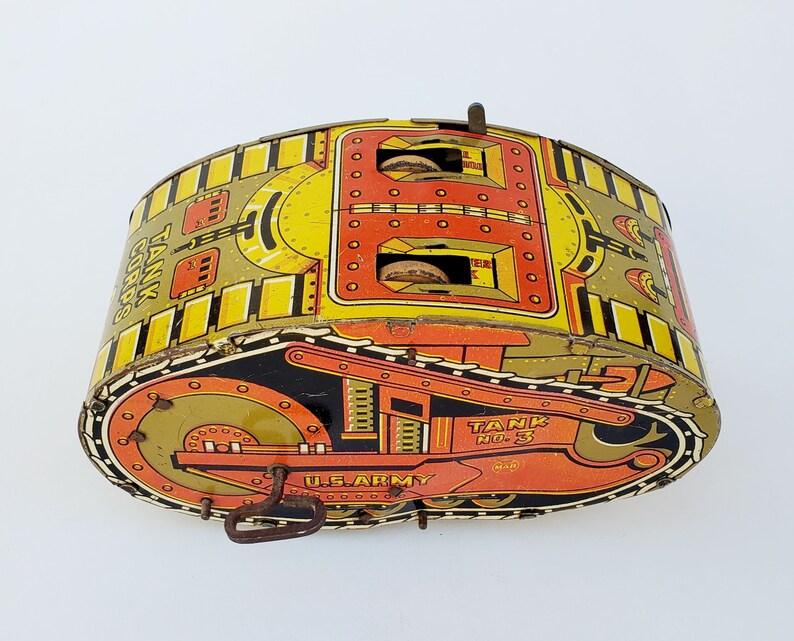 Vintage Marx Tin Wind up Army Tank No. 3 - Nice Color Graphics ...