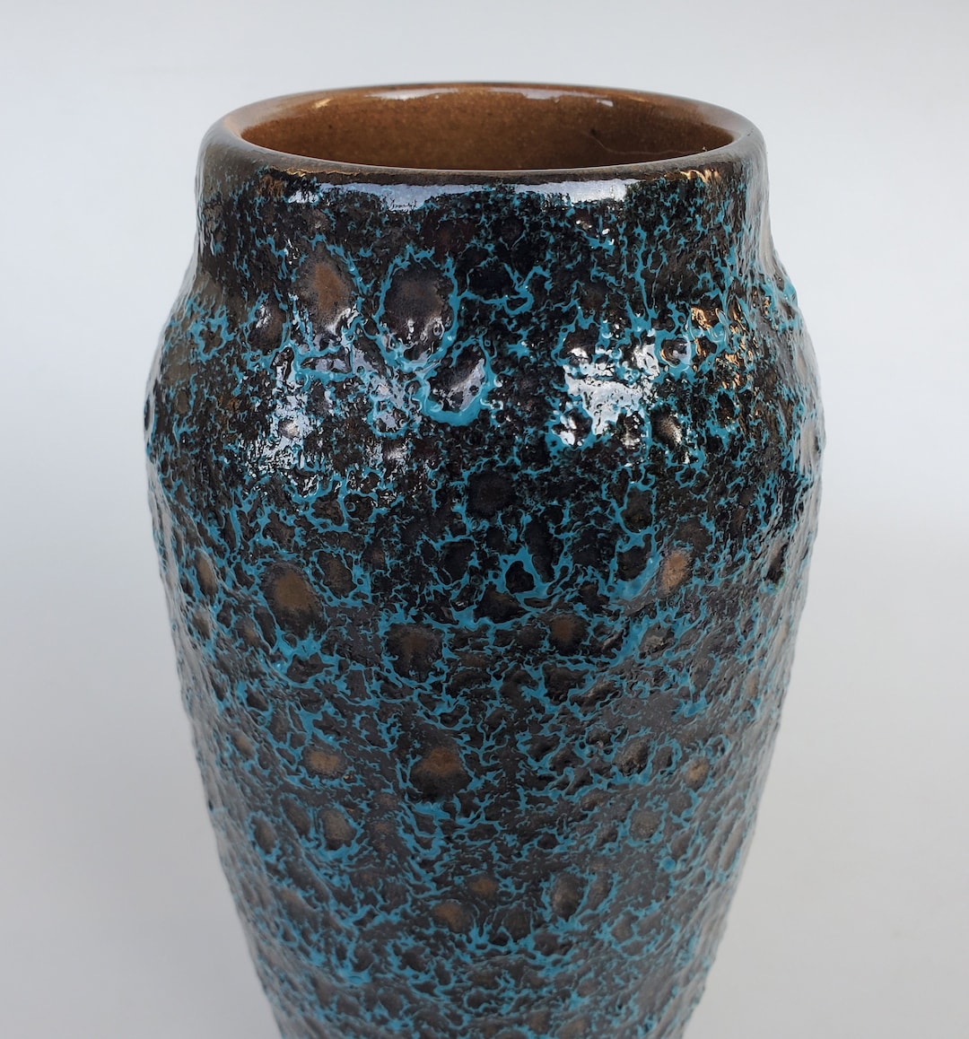 Scheurich Keramik West Germany Pottery Vase 242-22 - Turquoise Blue and Bronze Moon Crater ...