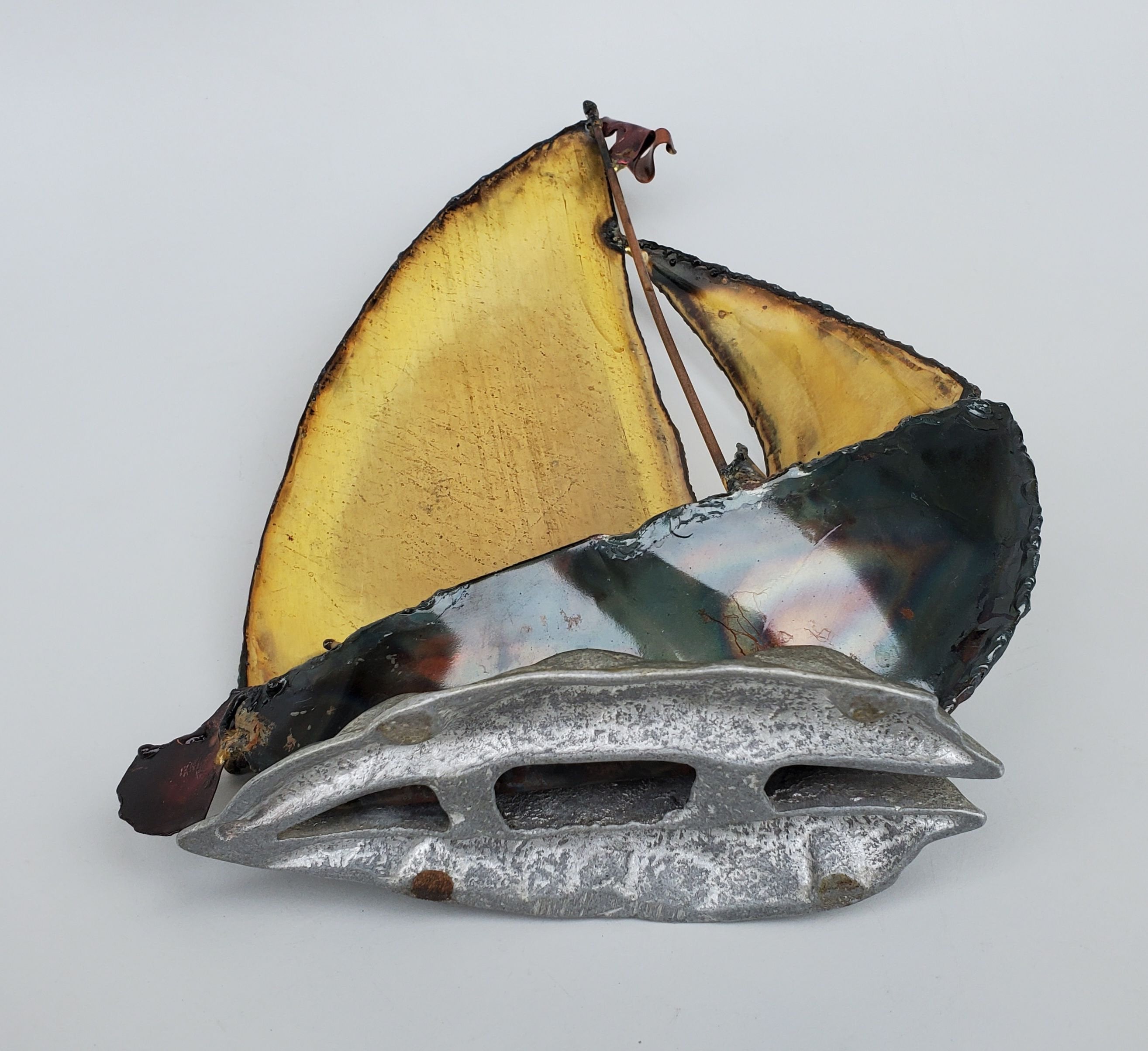Mid Century Era Metal Sail Boat Sculpture - Torch Cut - Big Wind Sails ...