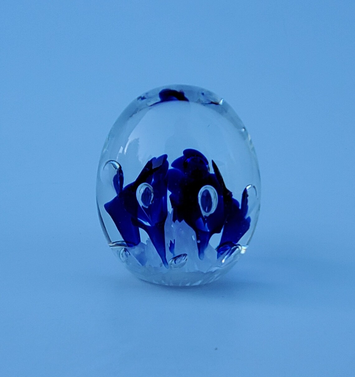 Joe Rice House of Glass Art Glass Paperweight Blue Floral - Etsy