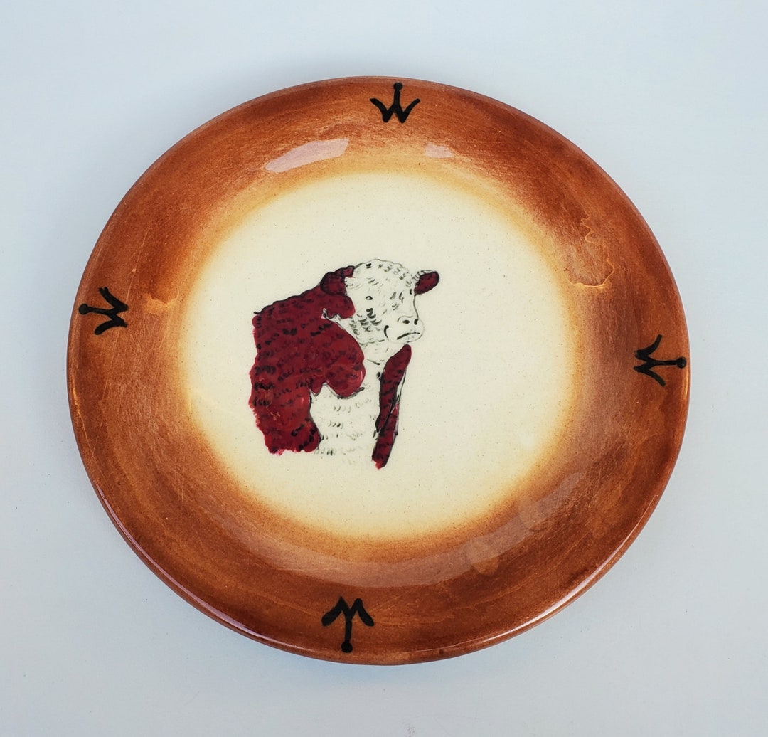 Western Style Cattle Plate Heifer Cow Motif W Cattle Brand Logo Border ...