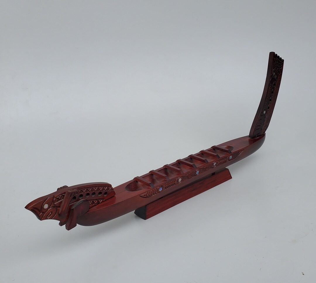 New Zealand Maori Carved Waka War Canoe Paua Shell Inlay - Etsy