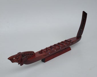 Vintage Maori Waka Wooden War Canoe Hand Carved 12.5 With Paua Inlay ...