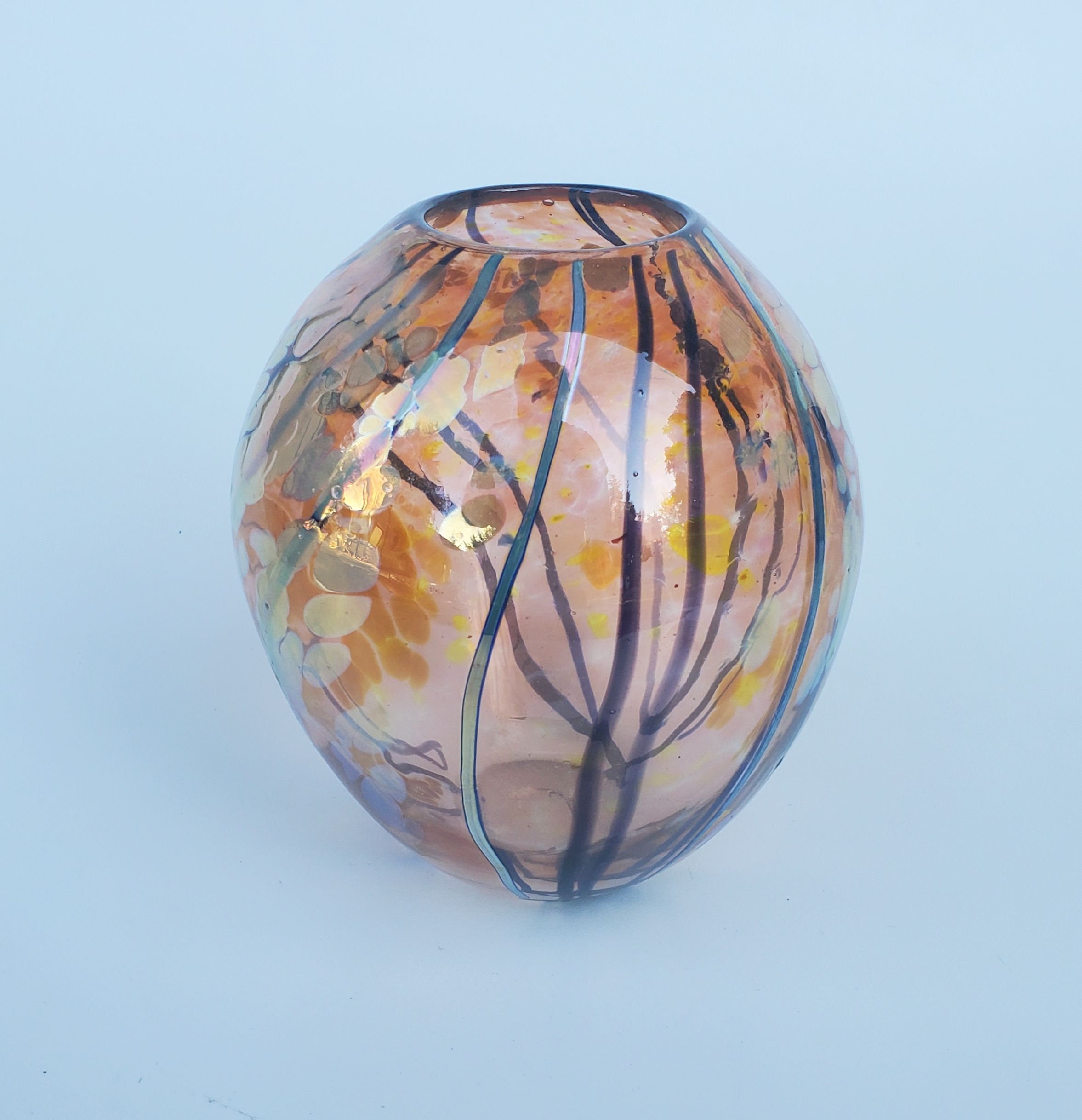 Tim Lazer California Art Glass Vase - Iridescent Gold Oil Spot Vase ...