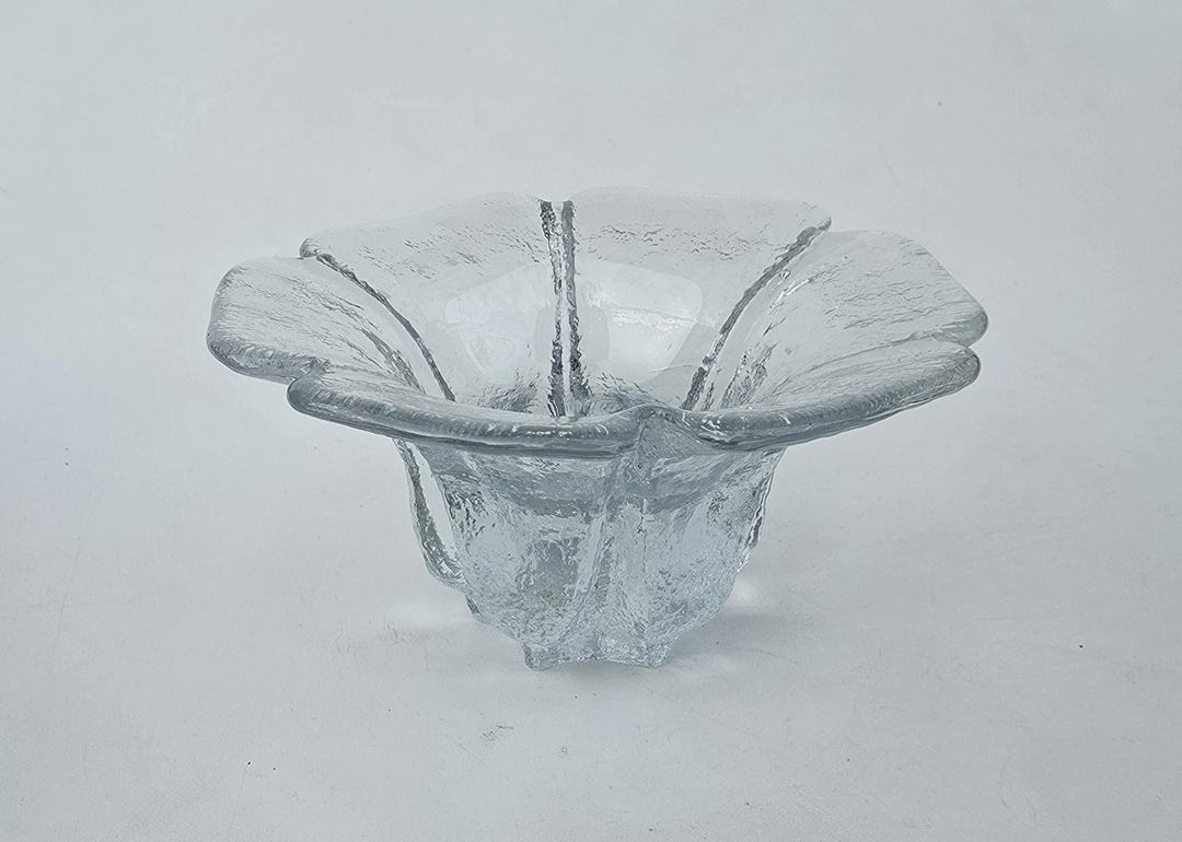 Blenko Art Glass Retro Flower Petal Clear Glass Candleholder - Don ...