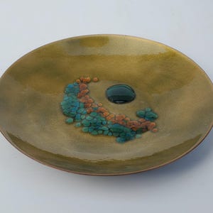 Mid Century Era Bovano Enamel on Copper Circular Tray - Abstract Green ...