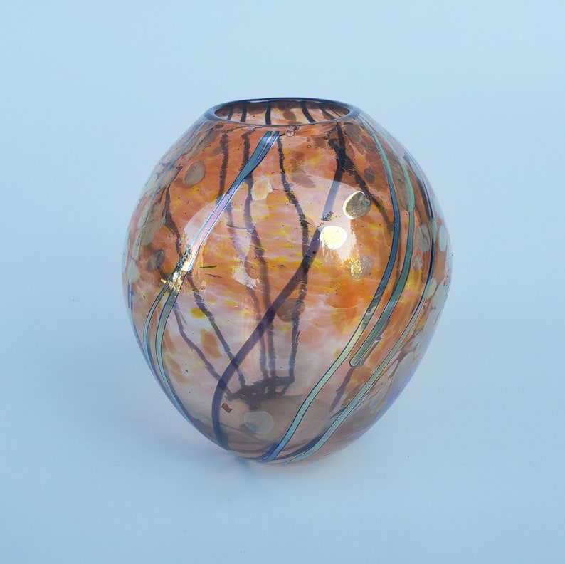 Tim Lazer California Art Glass Vase - Iridescent Gold Oil Spot Vase ...