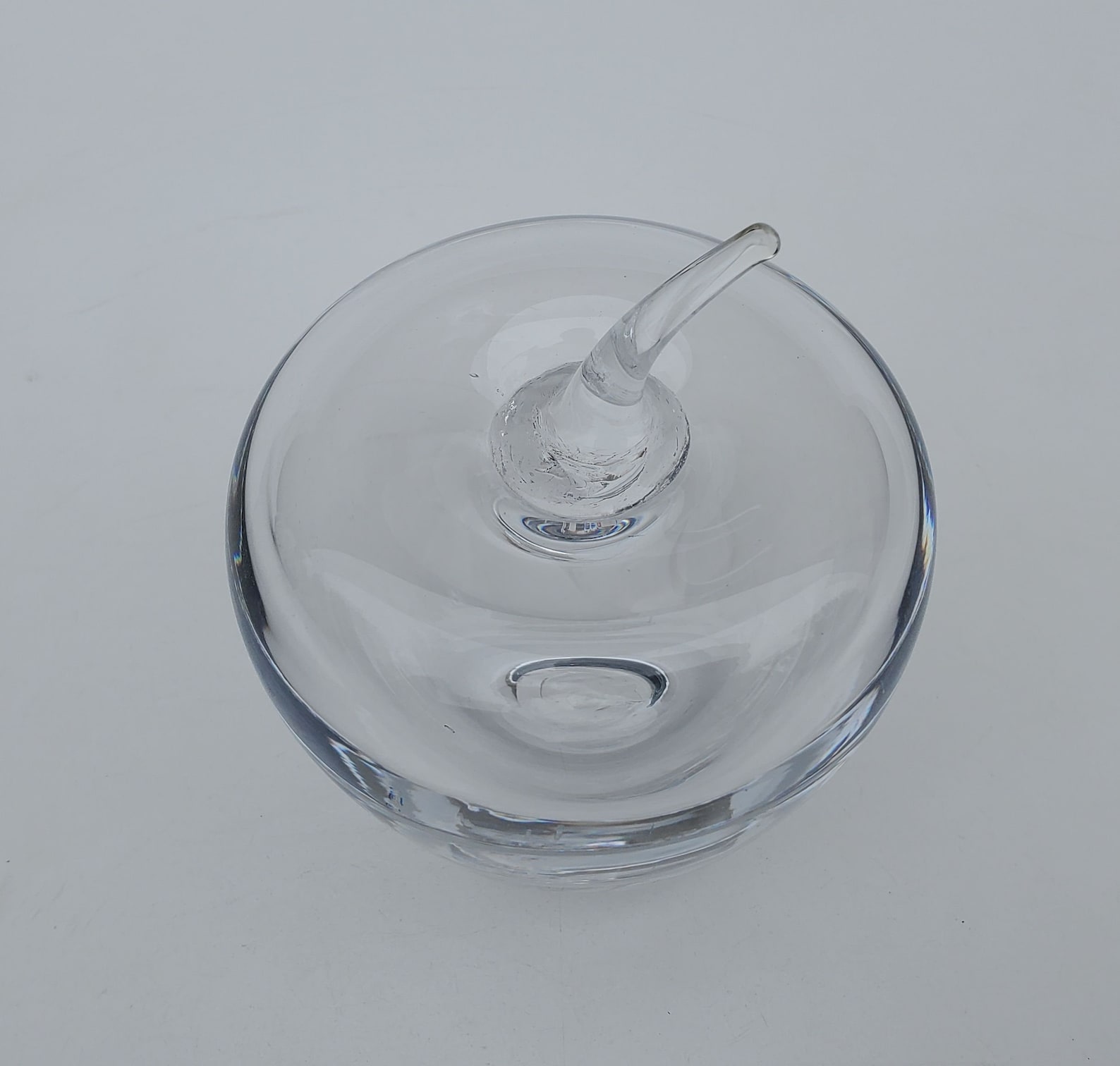 Blenko Art Glass Hand Blown Apple - Large Clear Glass Long Stem Apple ...