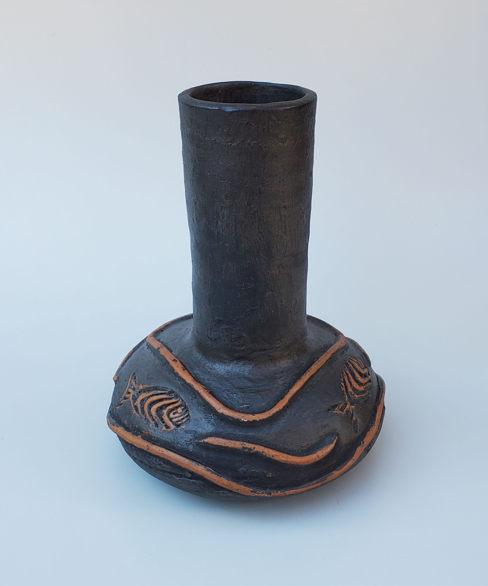 Colin Thorburn British Studio Pottery Vase- Large Vase With Raised Fish ...