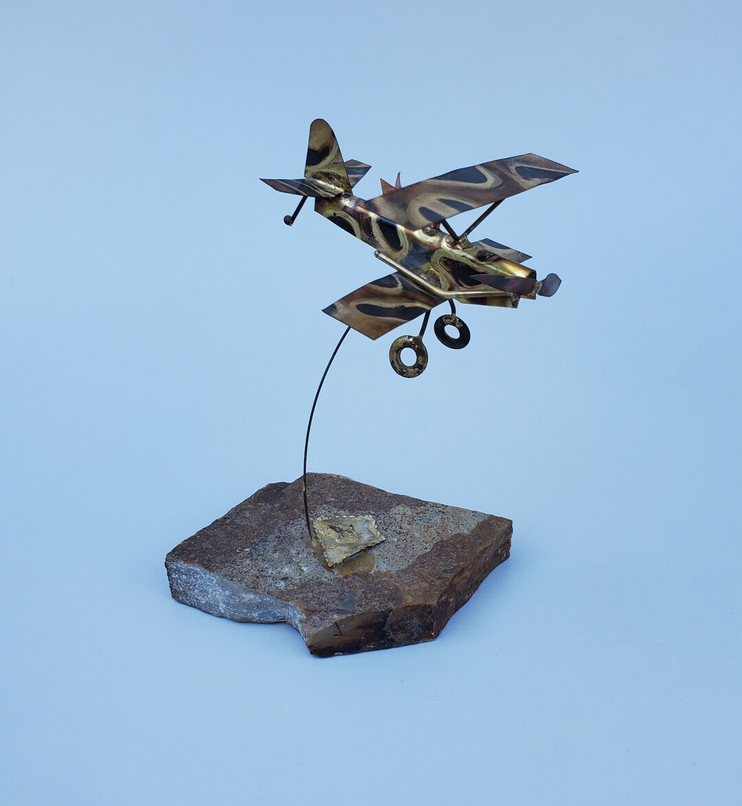 Vintage Metal Red Baron Airplane Kinetic Sculpture - on Stone Base ...