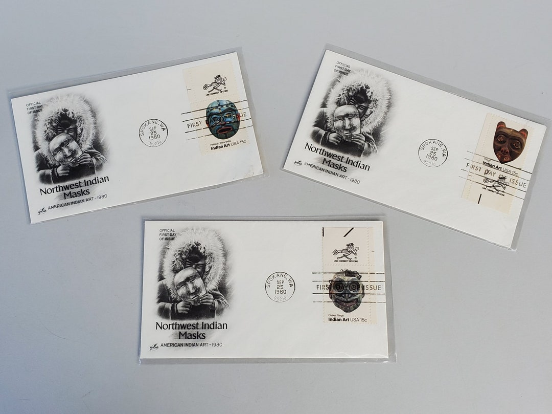 American Indian Art Northwest Indian Mask First Day of Issue - Set of 3 ...