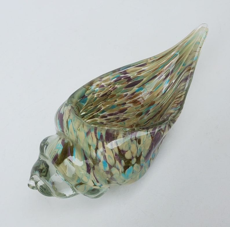 Hand Blown Art Glass Conch Shell White and Blue Confetti - Etsy