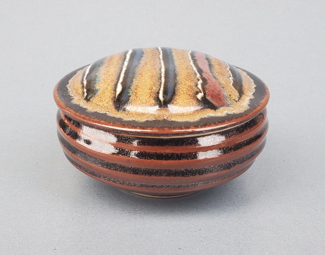 Decorated Northwest Studio Pottery Covered Dresser Jar - Striped MCM ...