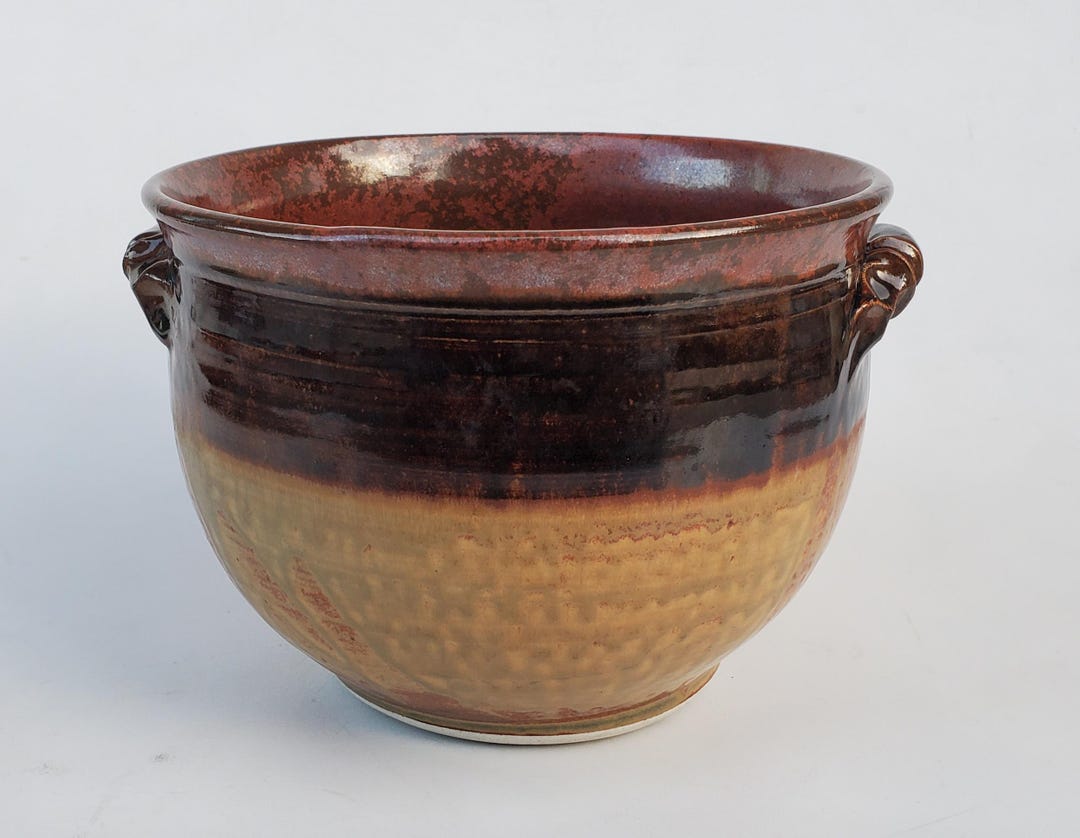 Large Hand Thrown Handled Studio Pottery Vase - Tenmoku Brown Glaze ...