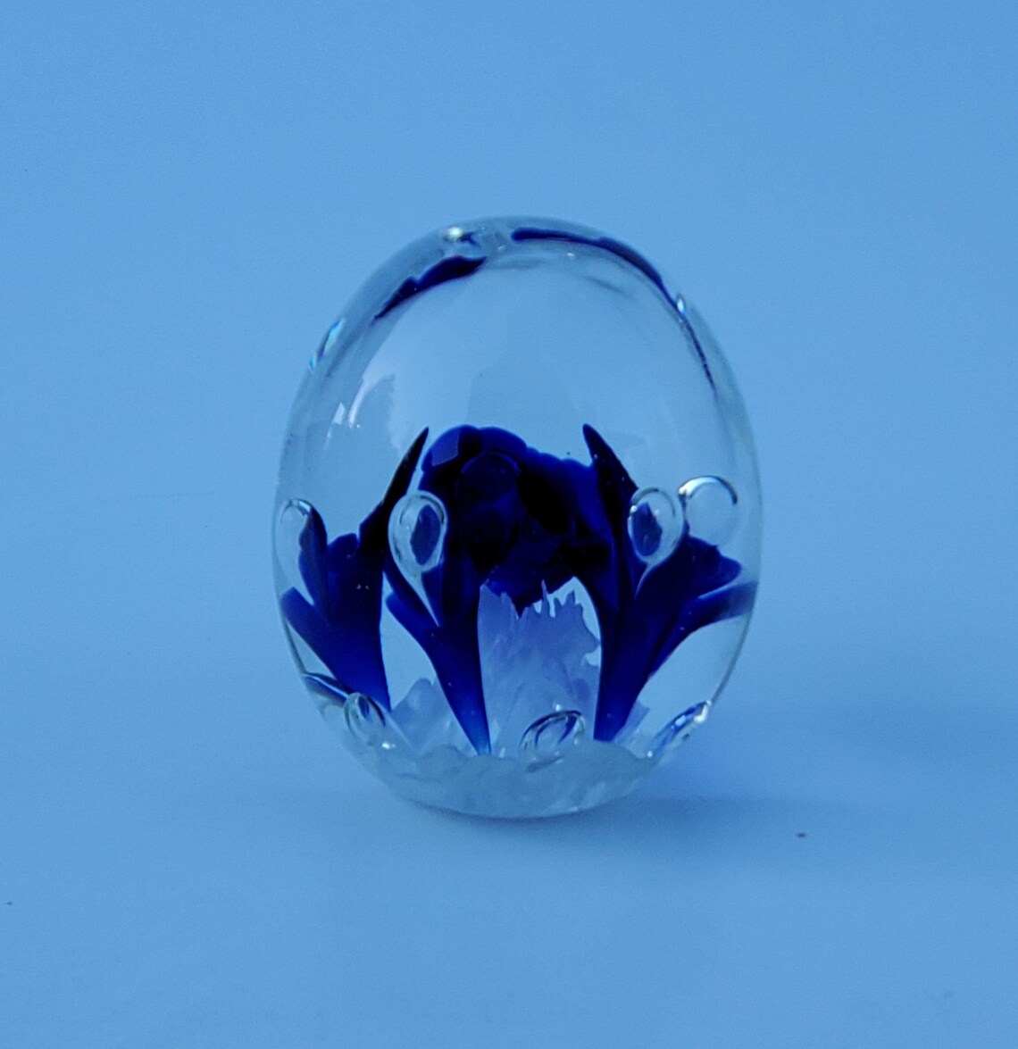 Joe Rice House of Glass Art Glass Paperweight Blue Floral - Etsy