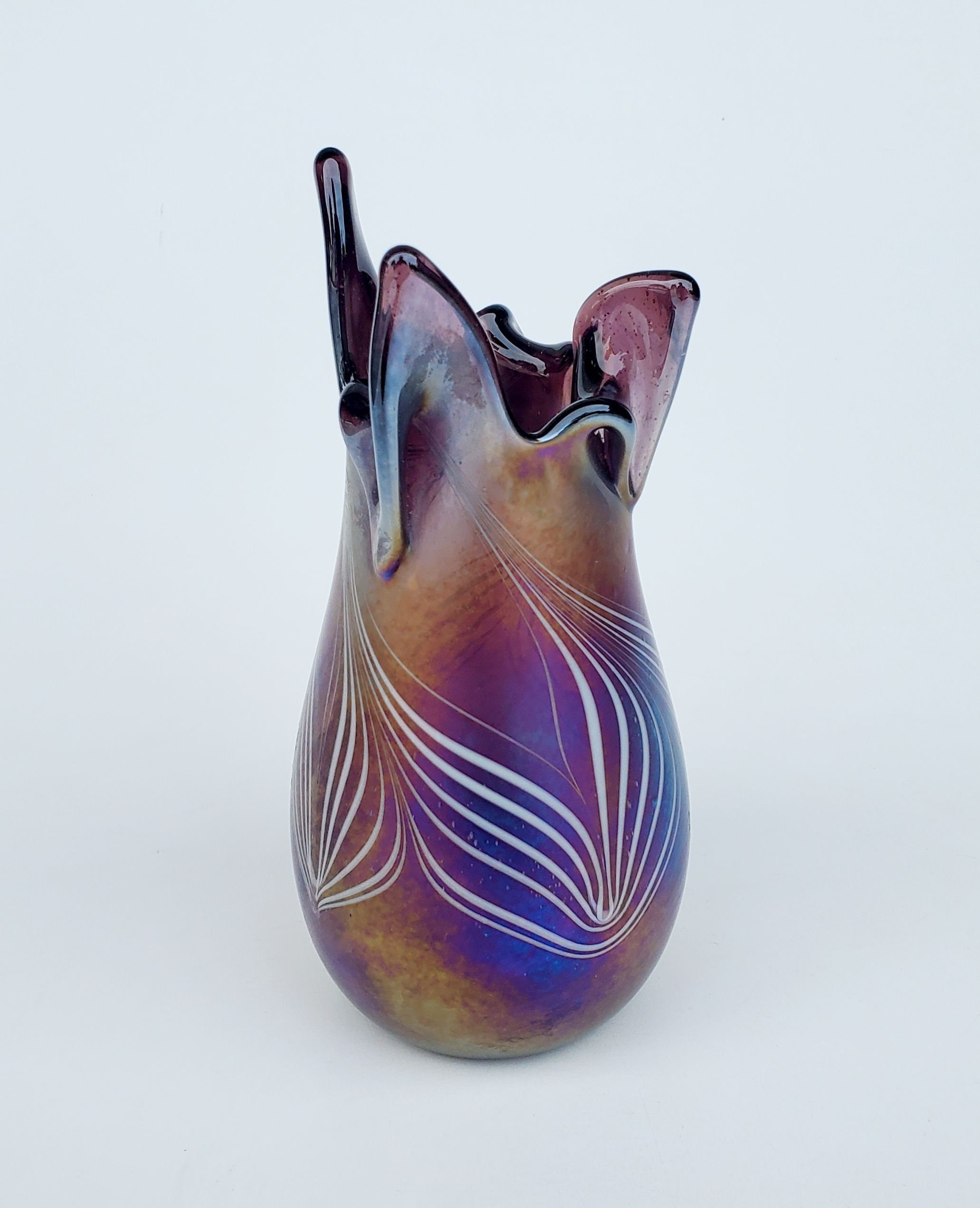 Joe Piasecki Art Glass Sculpture Vase Iridescent Purple - Etsy