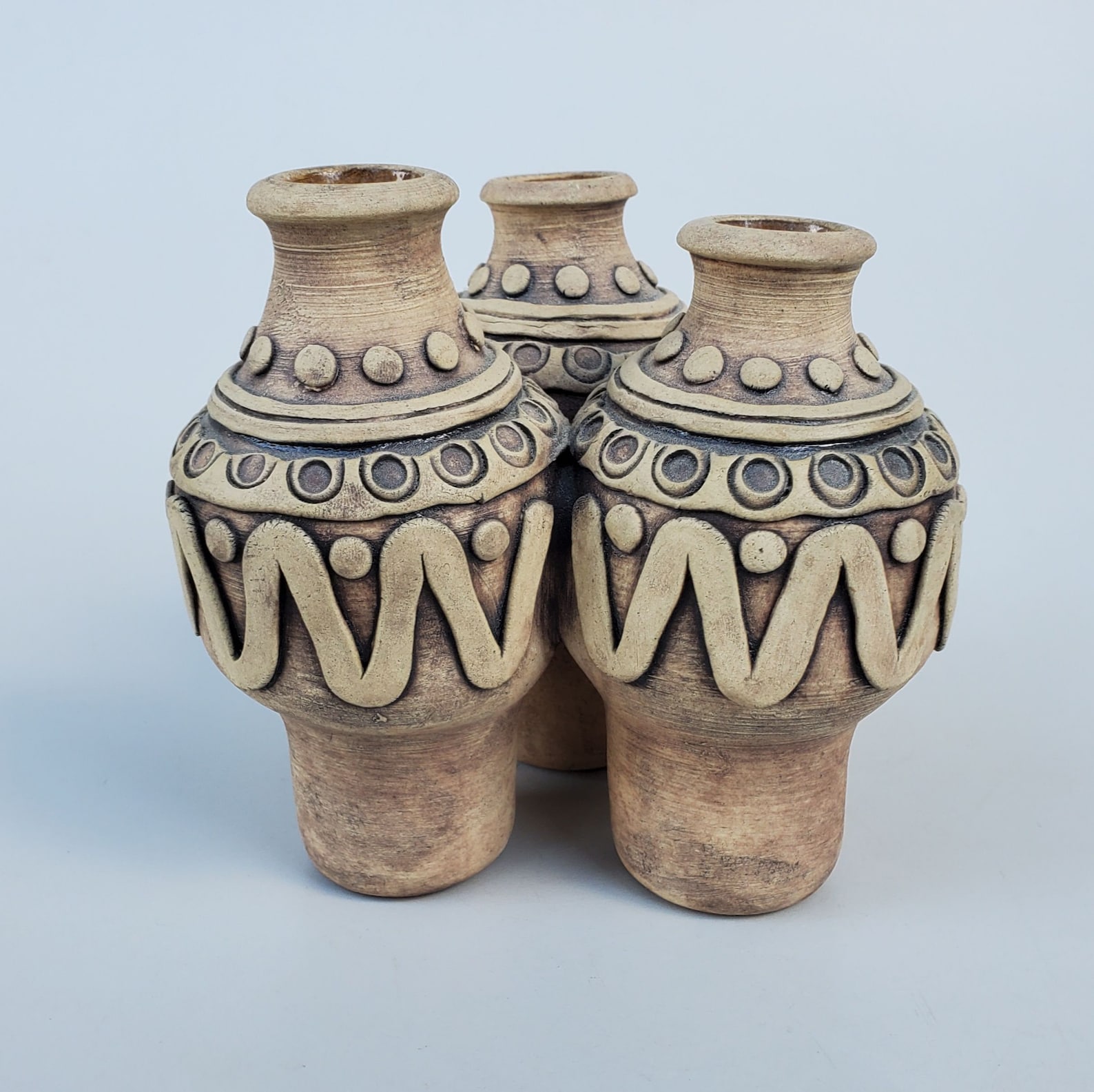 Joanne Strandwold Northwest Studio Pottery Unique Tripod Triple Bottle ...