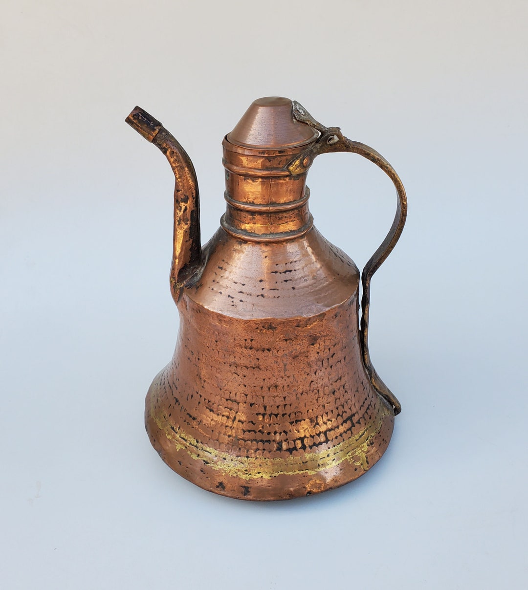 Antique Turkish Copper Dallah Large Coffee Tea Pot Wide Brass Handle ...