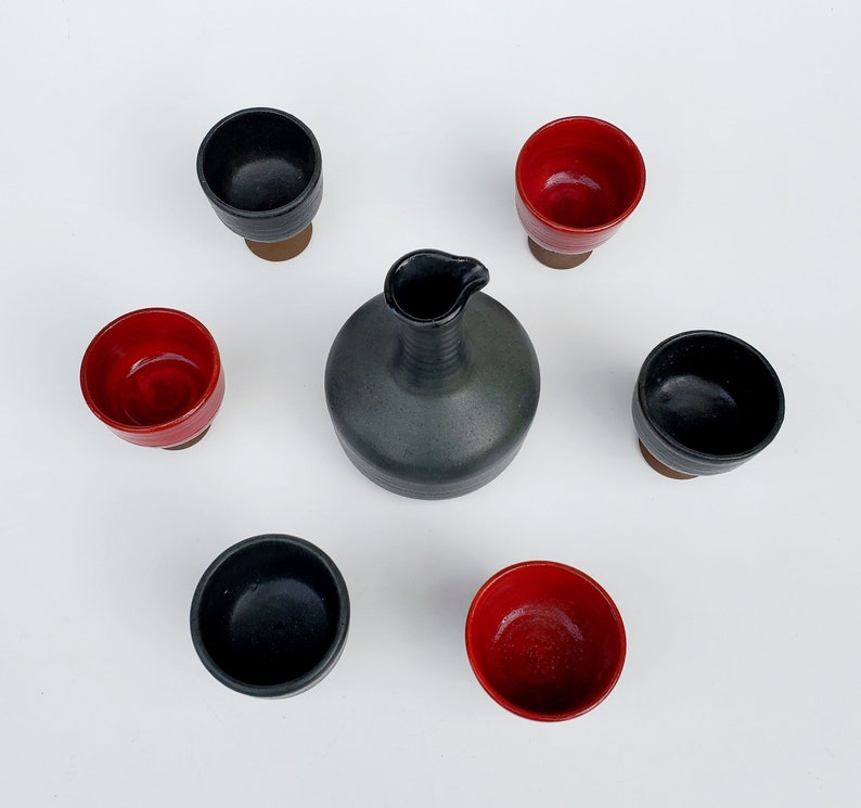 Ben Bieri Northwest Studio Pottery Carafe and 6 Goblet Cup Set ...