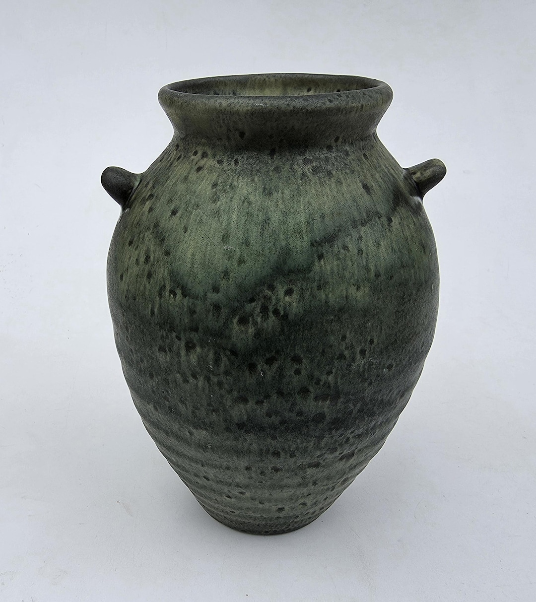 Maigon Daga Studio Pottery Handled Vase - Dark Green Frothy Glaze ...