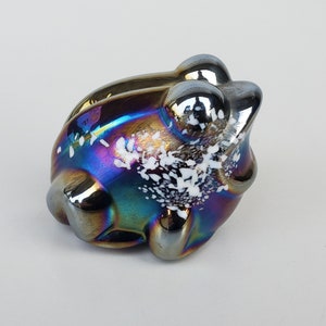 Art Glass Figural Frog - Purple Iridescent Carnival Glass With White ...