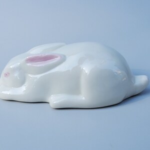Belleek Porcelain Resting Bunny Figure - Pink Ears and Eyes - Made in ...