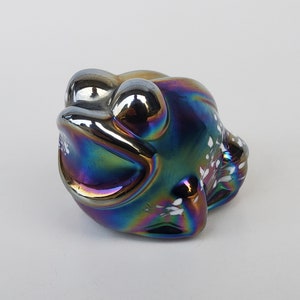 Art Glass Figural Frog - Purple Iridescent Carnival Glass With White ...