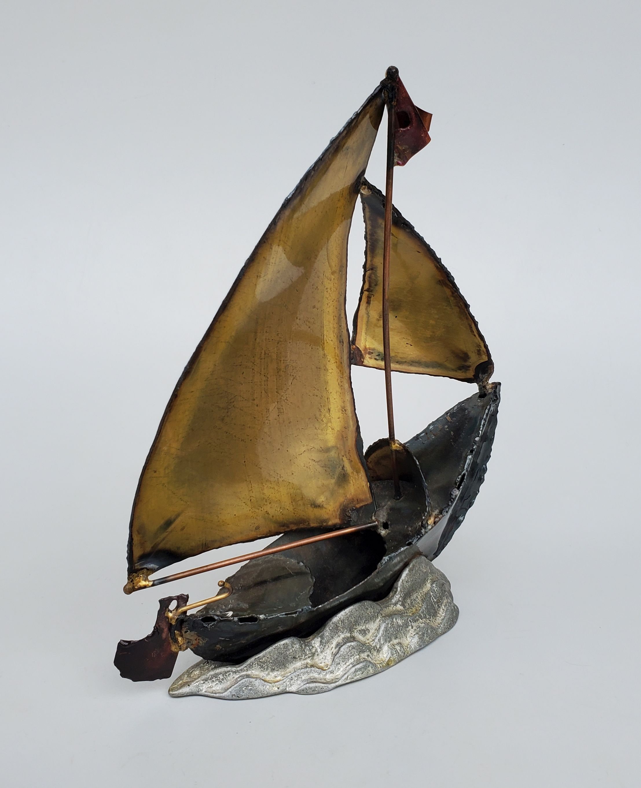 Mid Century Era Metal Sail Boat Sculpture - Torch Cut - Big Wind Sails ...