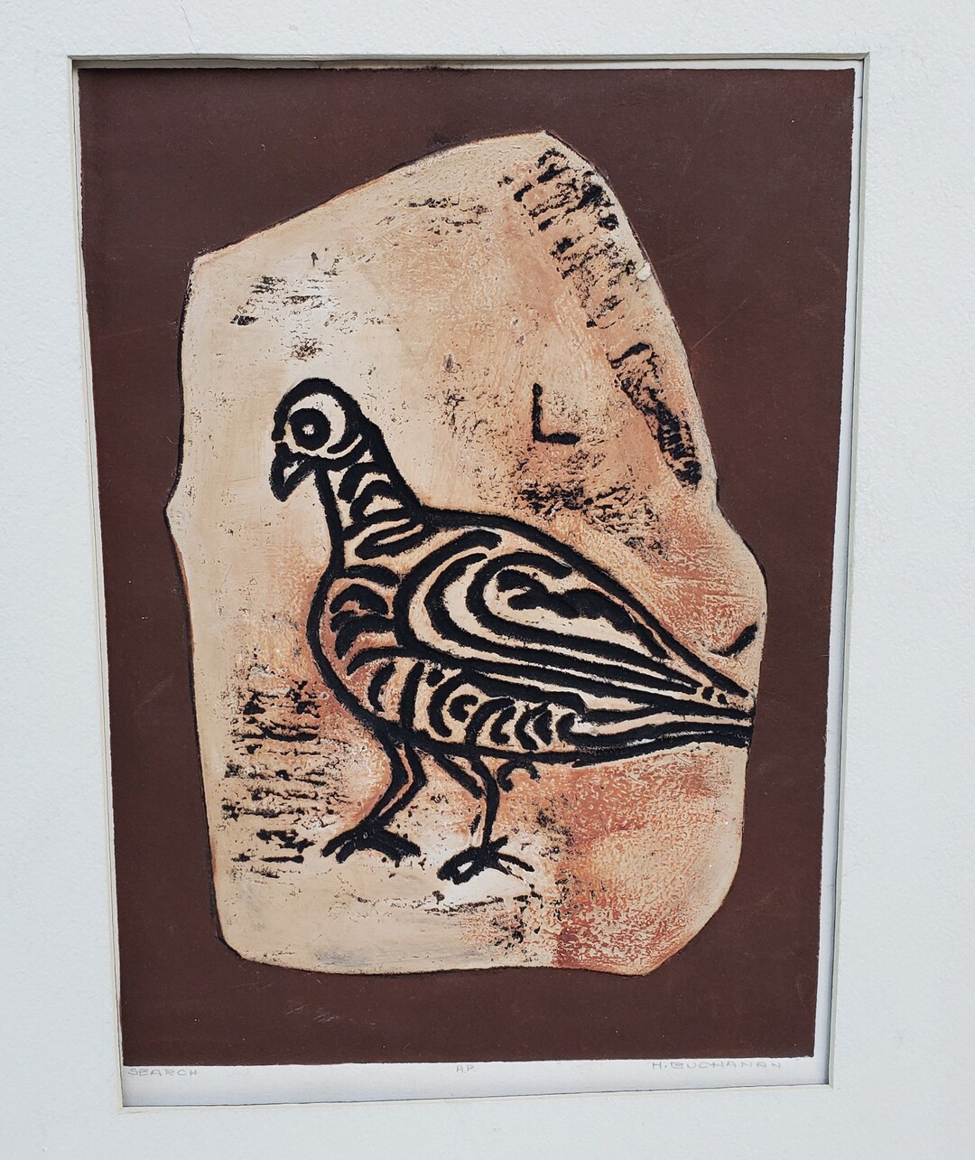 Helen Buchanan Listed Northwest Artist Shore Bird Motif Block Print ...