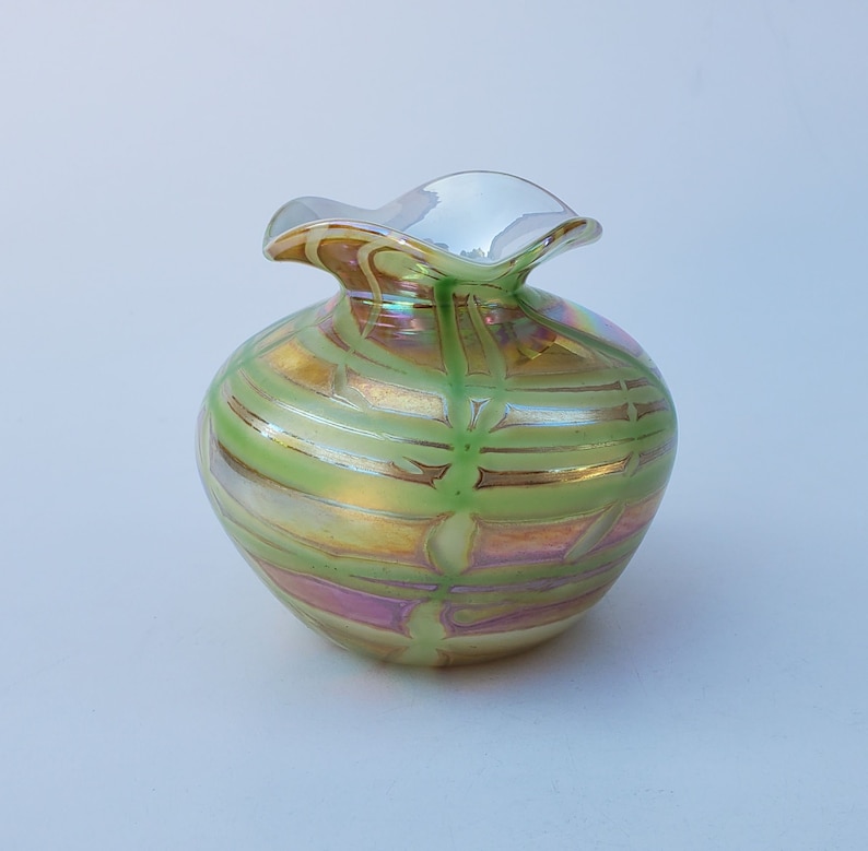 Stephen Fellerman Studio Art Glass Vase Iridescent Gold With | Etsy