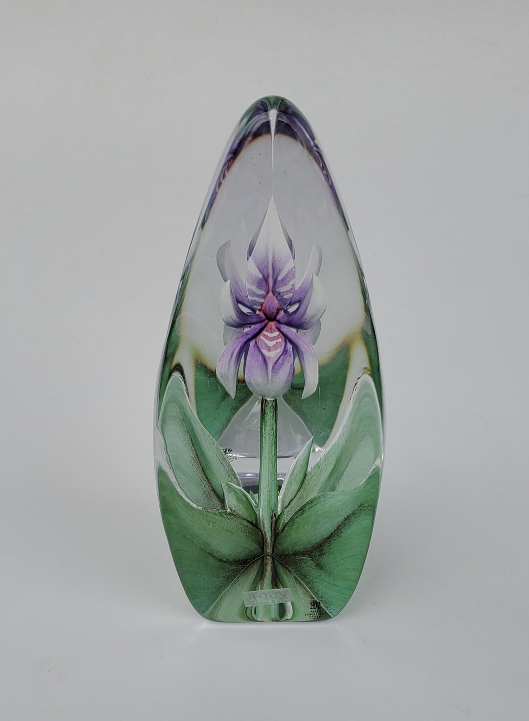 Mats Jonasson Maleras Sweden Art Glass Purple Lily Sculpture - Green ...