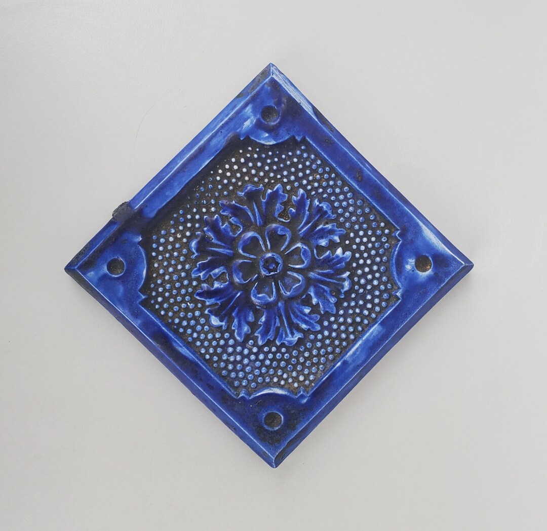 Early Zsolnay Secessionist Pottery Tile - Floral Medallion Design ...
