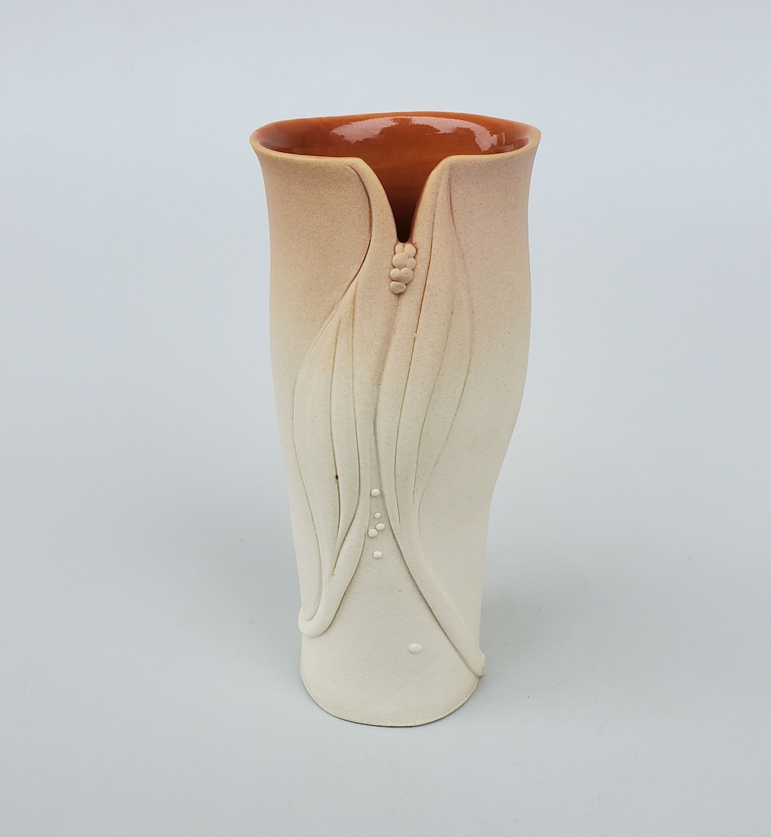 Michele Rigert Northwest Studio Pottery Vase - White Floral Dry Matte ...