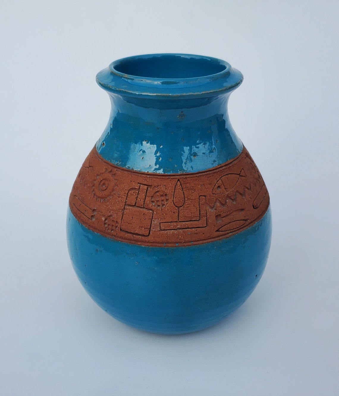 Italian Bitossi Blue Pottery Vase Stamped FISH and JUG - Etsy