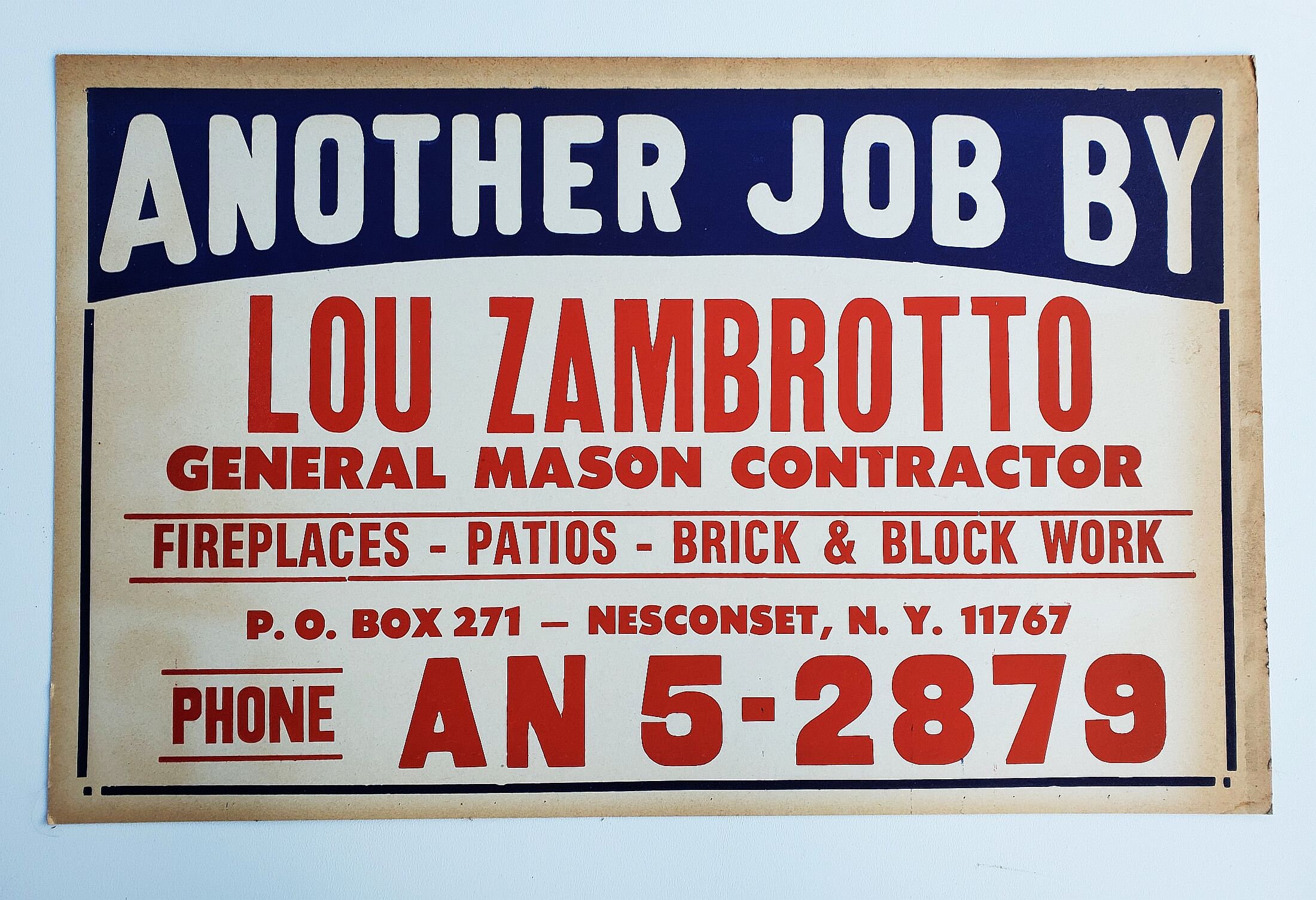 New York Masonry Contractor Advertising Sign Lou Zambrotto | Etsy