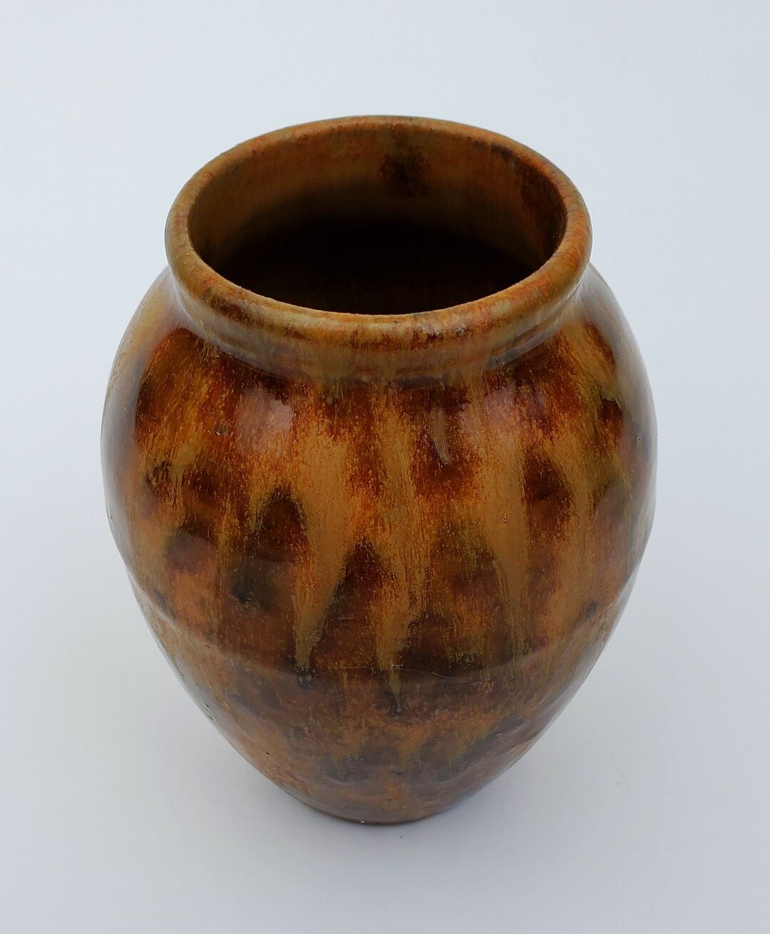 Early Mccoy Art Pottery Mini Oil Jar Drip Glaze Vase - Unique Brown ...